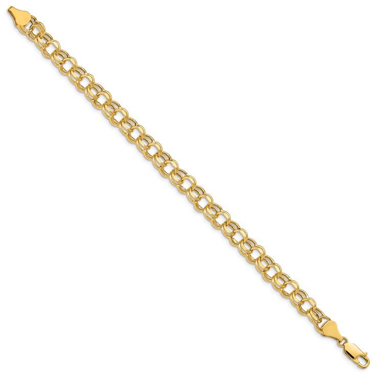 10k Yellow Gold 6.5mm Diamond-Cut Double Link Charm Bracelet 10k Yellow Gold 6.5mm Diamond-Cut Double Link Charm Bracelet