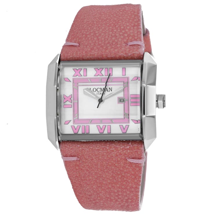 Locman Women's Classic White Dial with Pink Accents Pink Leather Strap ...