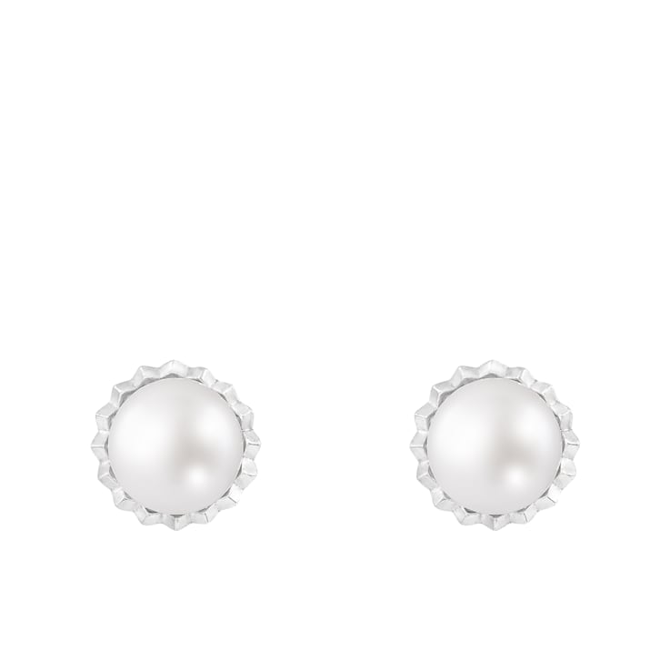 White Cultured Freshwater Pearl Rhodium Over Sterling Silver 6 7mm