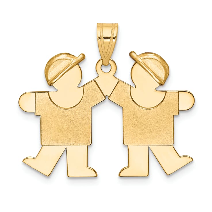 14k Yellow Gold Satin Small Double Boys Charm - 12341A