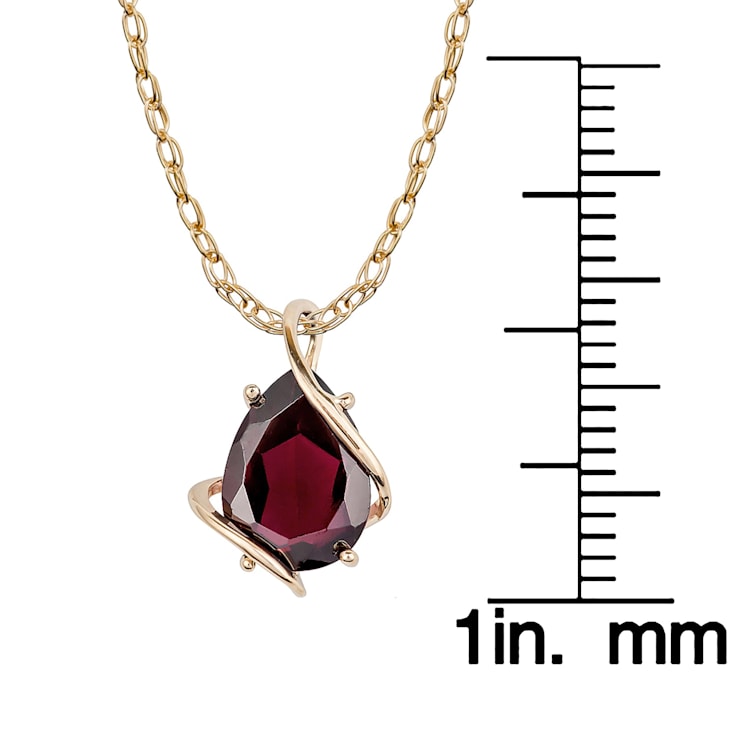 10k Yellow Gold Genuine Pear Shape Garnet Teardrop Pendant With Chain