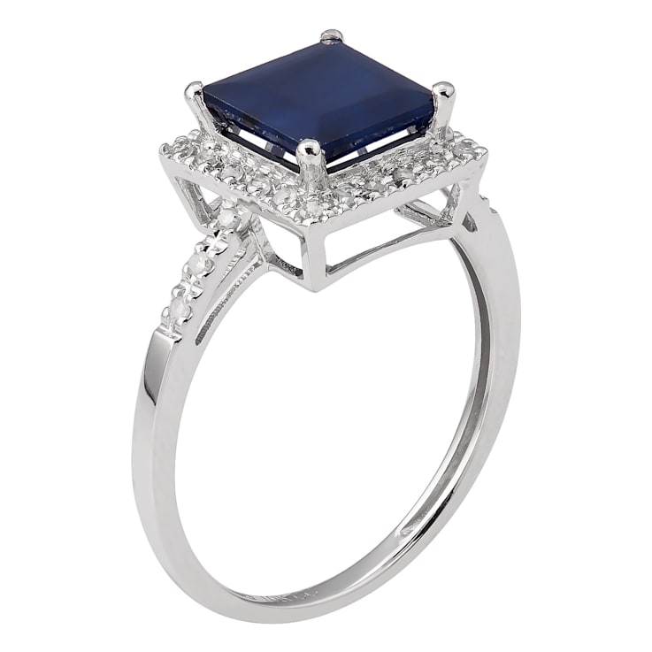 10k White Gold Square Sapphire and Diamond Halo Ring - 1115TG