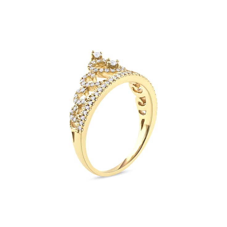 1/4ct TDW Diamond Crown Ring for Her in 10k Yellow Gold - 13QRCB