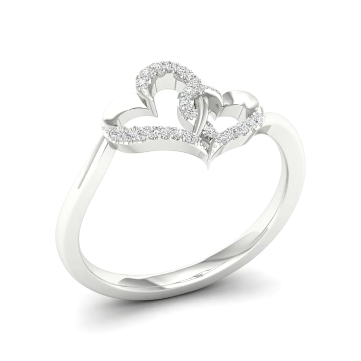 Diamond2Deal 10K White Gold .07ctw Round Cut Diamond Double Heart Love ...