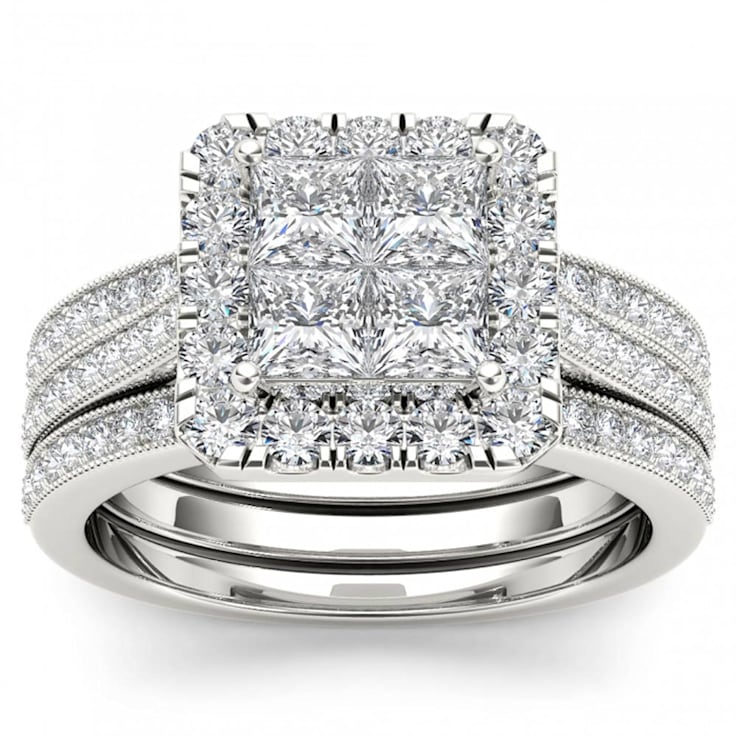 Diamond2Deal 14K White Gold 1.50ctw Diamond Anniversary Engagement ...