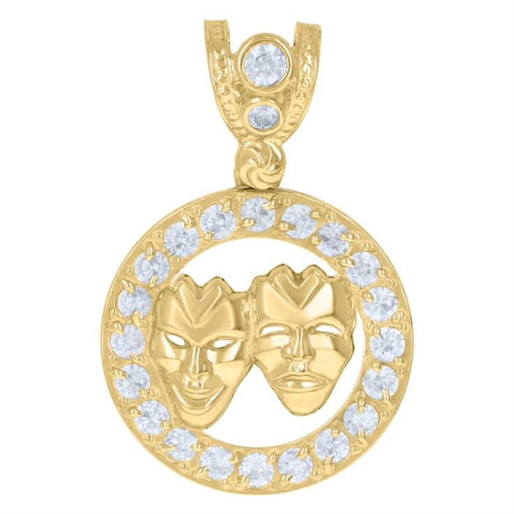 Diamond2Deal 10K Yellow Gold Cubic-Zirconia Comedy Tragedy Mask ...