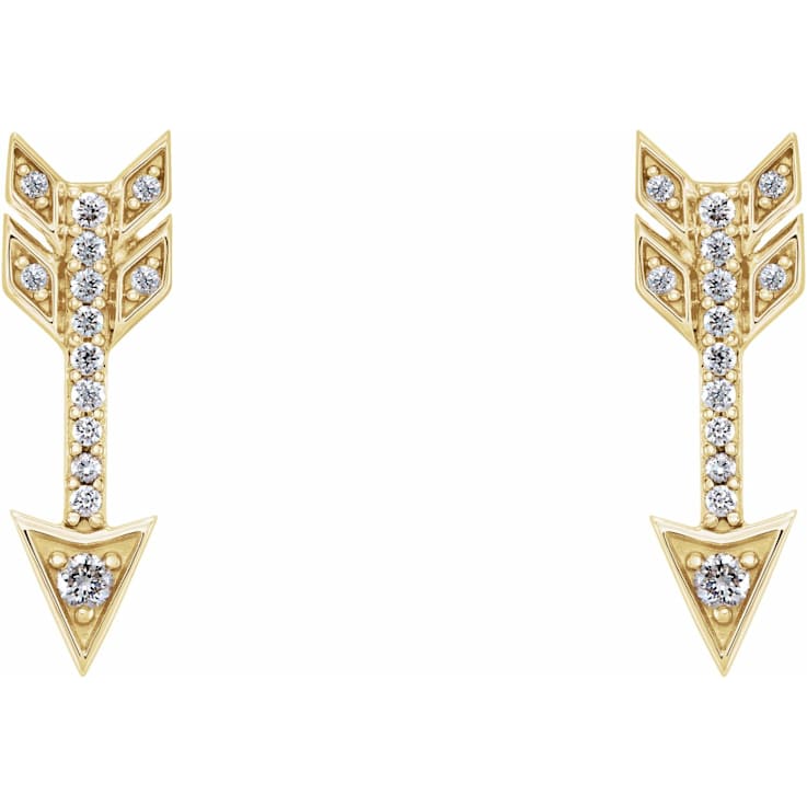 Diamond2Deal 14K Yellow Gold 1/6 CTW Natural Diamond Arrow Earrings for ...