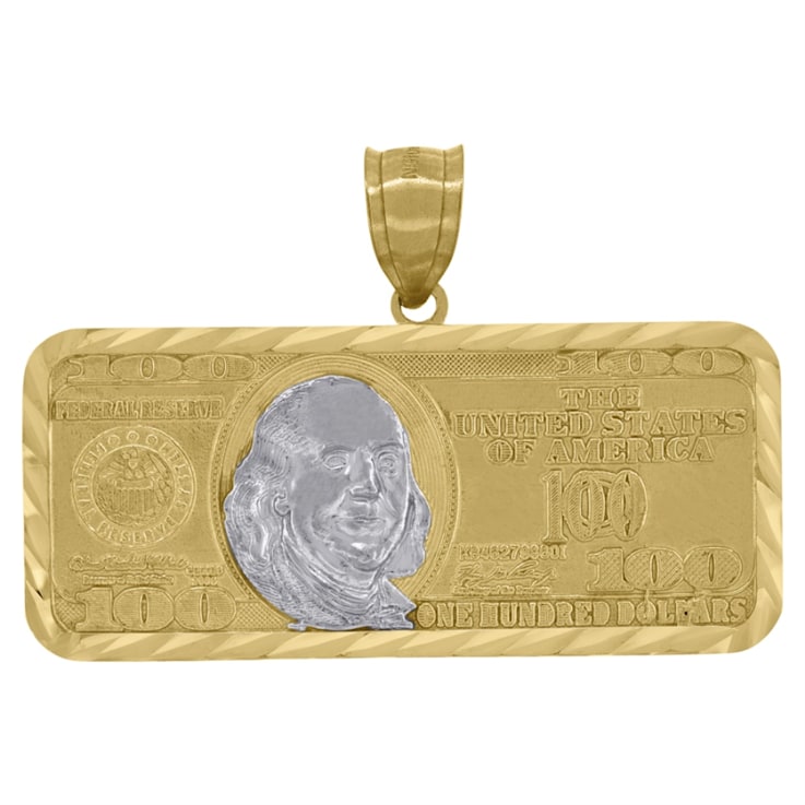 Diamond2Deal 10K Two-Tone Gold 100 Dollar Bill Currency Diamond Cut ...
