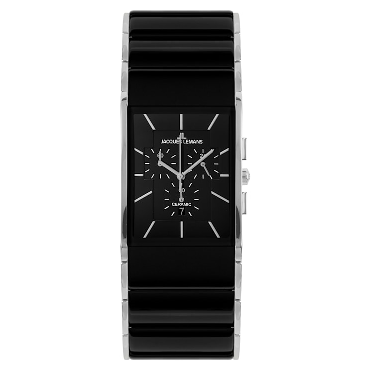 JACQUES LEMANS Dublin Men's Watch with High-Tech Ceramic Strap, Stainless Steel, Chronograph, 1 ...