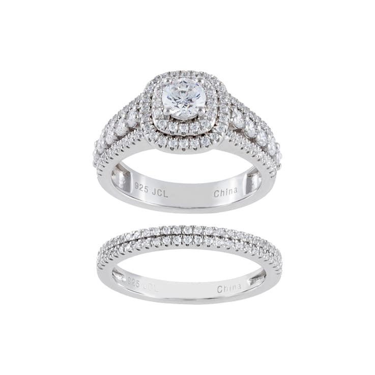 1 81 Cttw Round Cut Cubic Zirconia Double Halo Bridal Ring Set