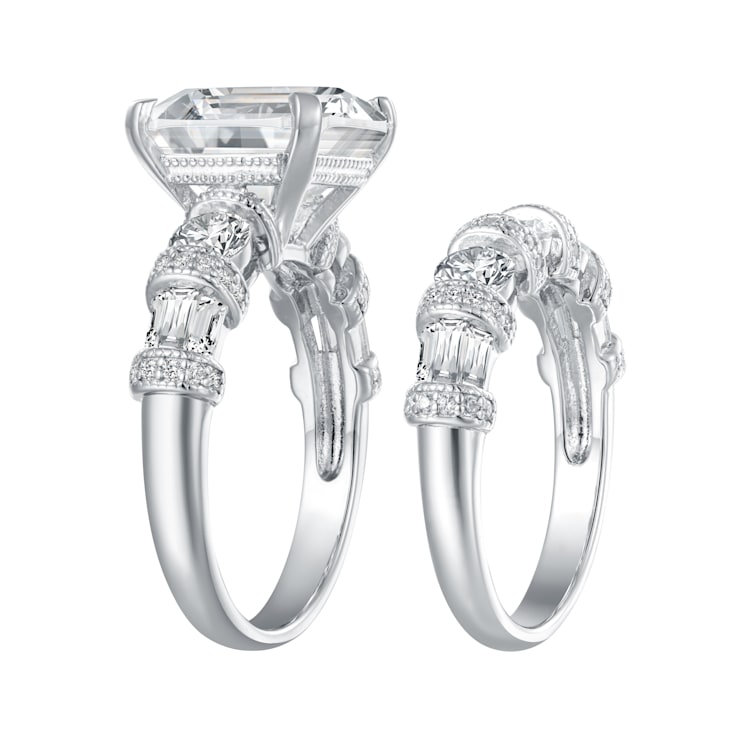 9 56 Cttw Asscher Cut Cubic Zirconia 2 Peice Bridal Ring Set Sterling