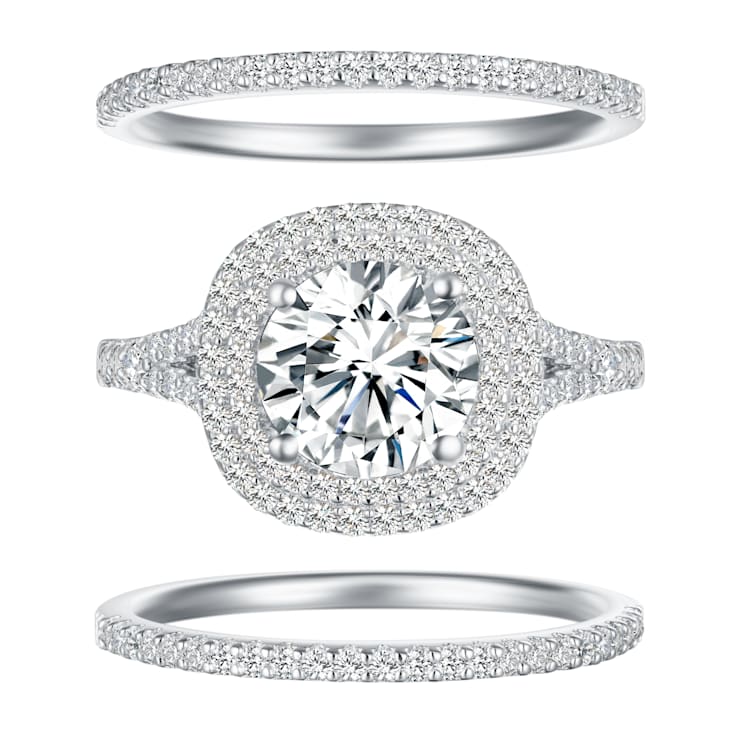 3 17 Cttw Brilliant Round Cut Cubic Zirconia 3 Peice Bridal Ring Set