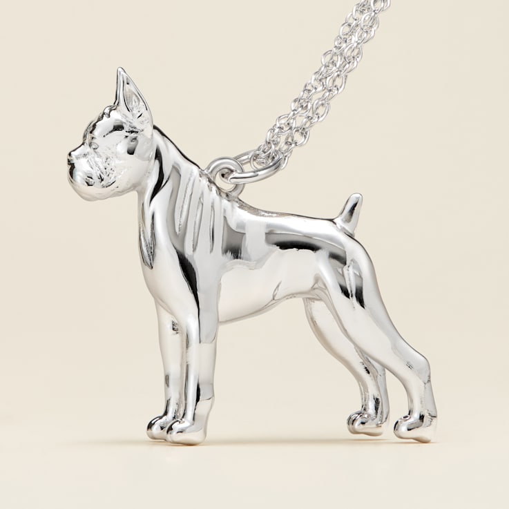 Rhodium Over Sterling Silver Boxer Pendant with Chain - 111Z5A