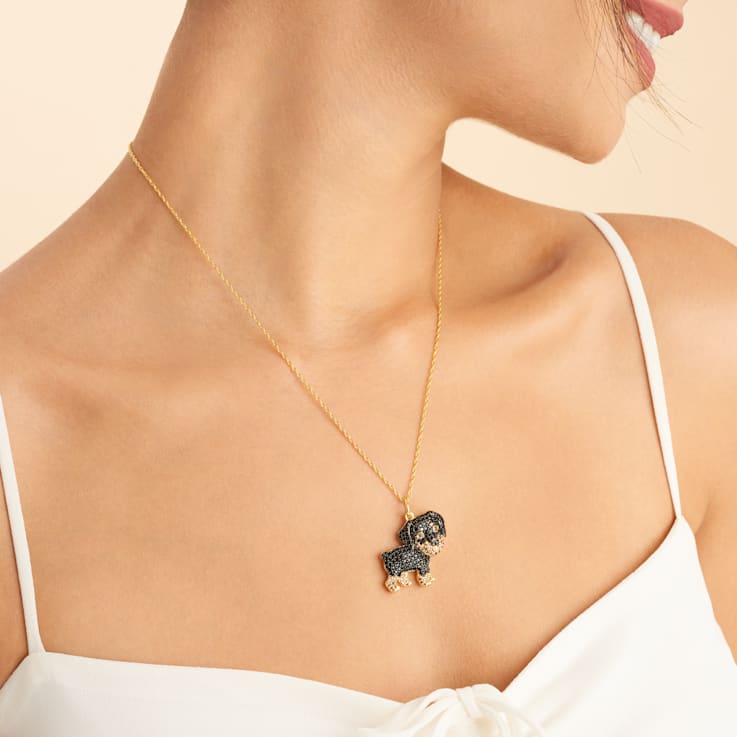 18K Two-tone Gold Over Sterling Silver Rottweiler Pendant with Chain ...
