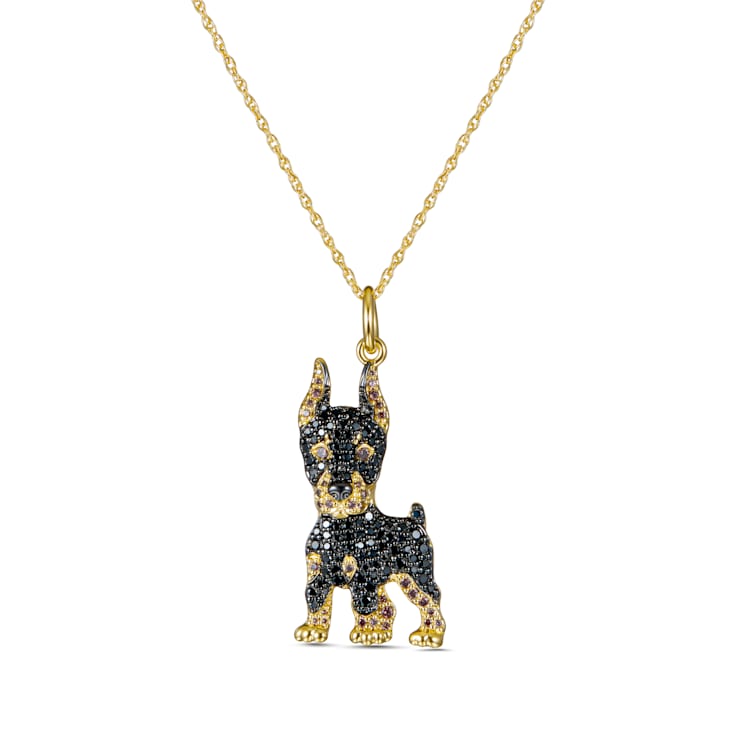 18K Two-tone Gold Over Sterling Silver Doberman Pendant with Chain - 17BJNA