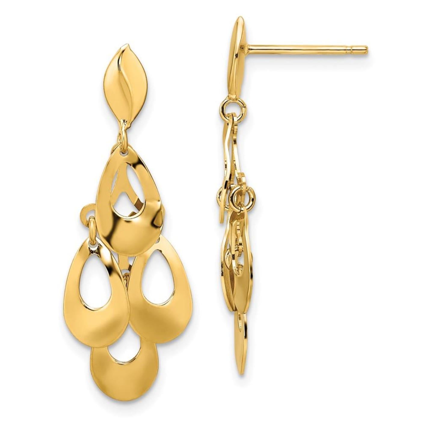 Joy Jewelers 14K Polished and Brushed Post Dangle Chandelier Earrings