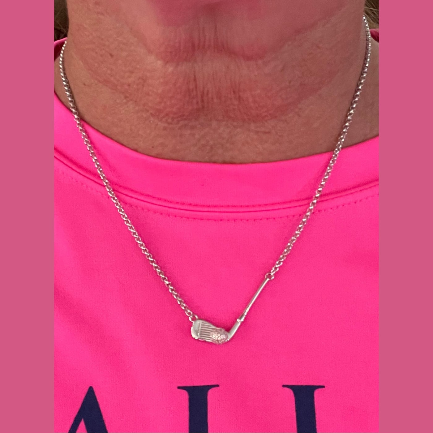 Rhodium over Sterling Silver Golf Club and Ball Necklace Rhodium over Sterling Silver Golf Club and Ball Necklace